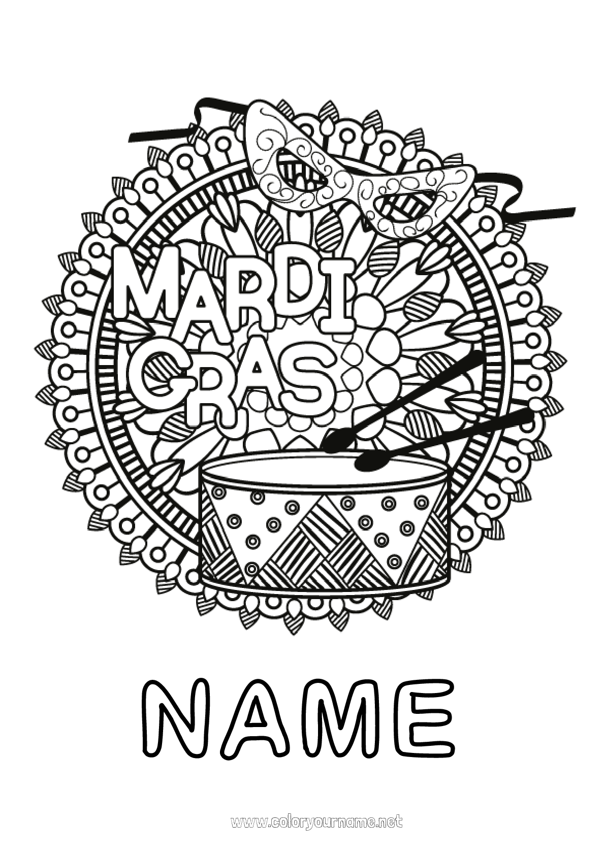Coloring page No.780 - Mandala Carnival Shrove Tuesday