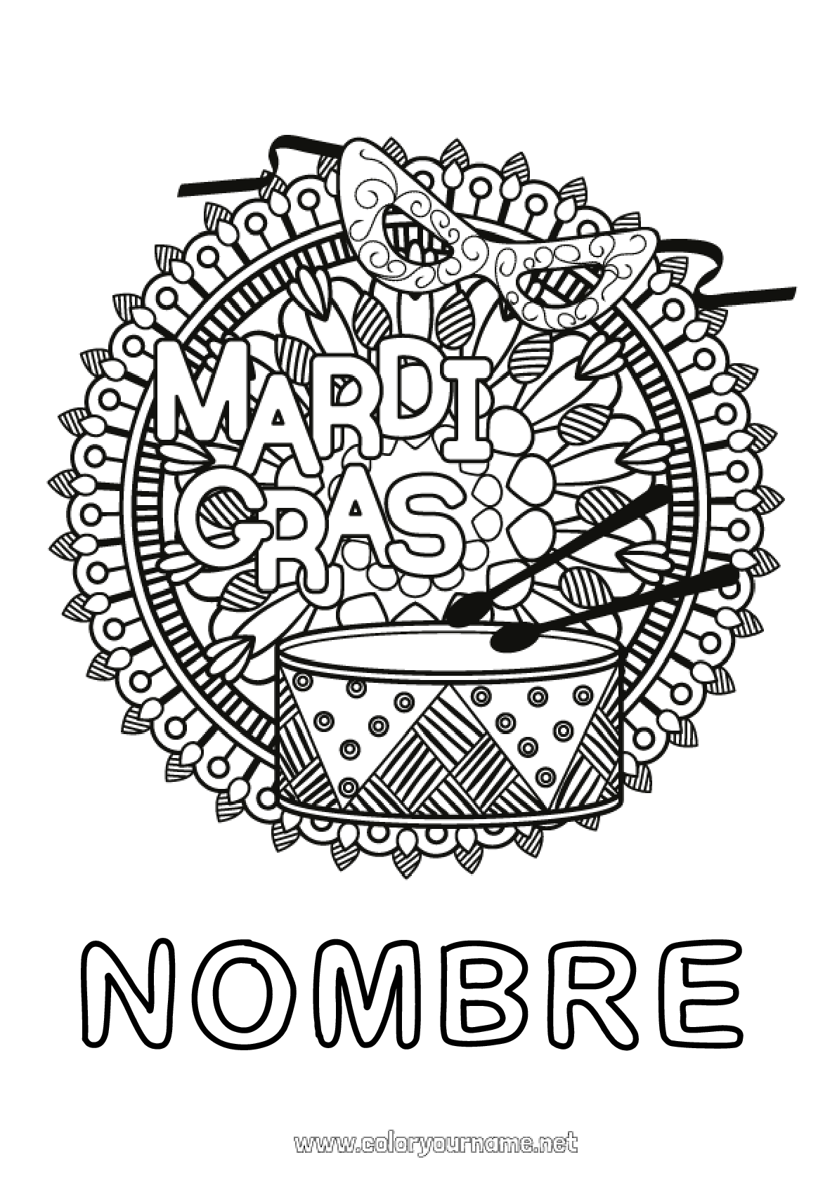 Nº de colorear 780 - Mandala Carnaval Martes de Carnaval