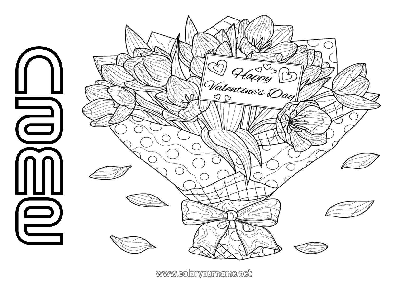 Coloring page No.802 - Flowers I love you Valentine's Day