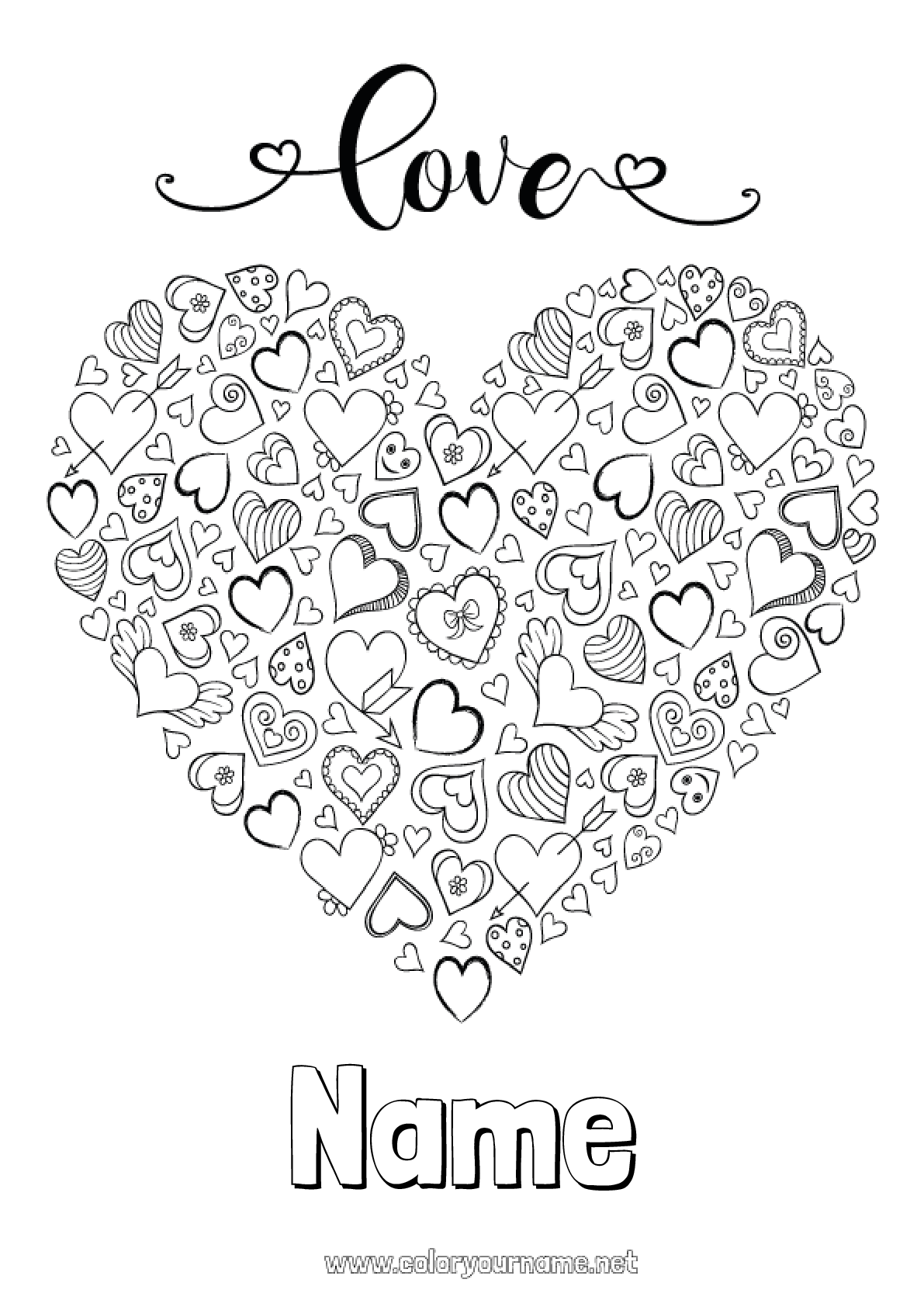 Coloring page No.805 - Heart I love you Valentine's Day