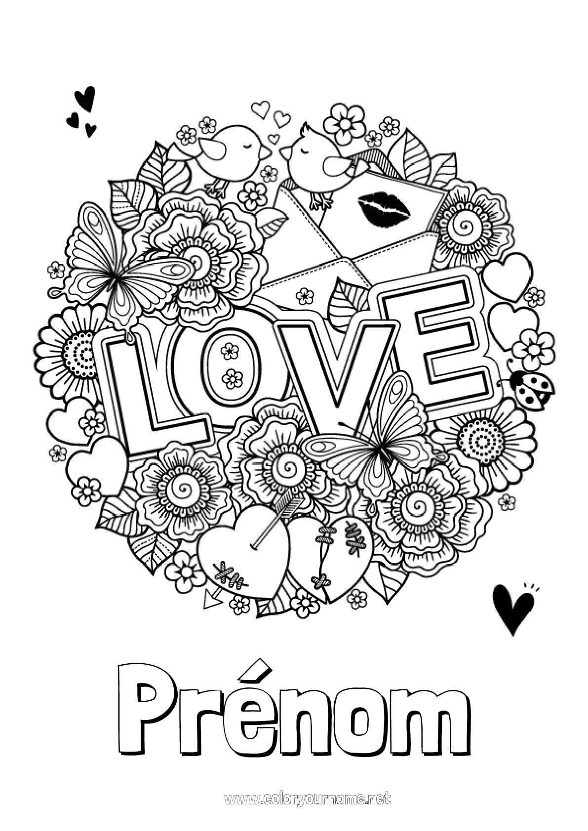 Coloriage n°811 - Fleurs Coeur Je t'aime