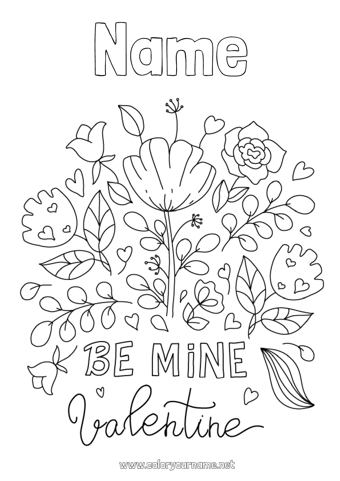 Coloring page No.822 - Flowers I love you Valentine's Day
