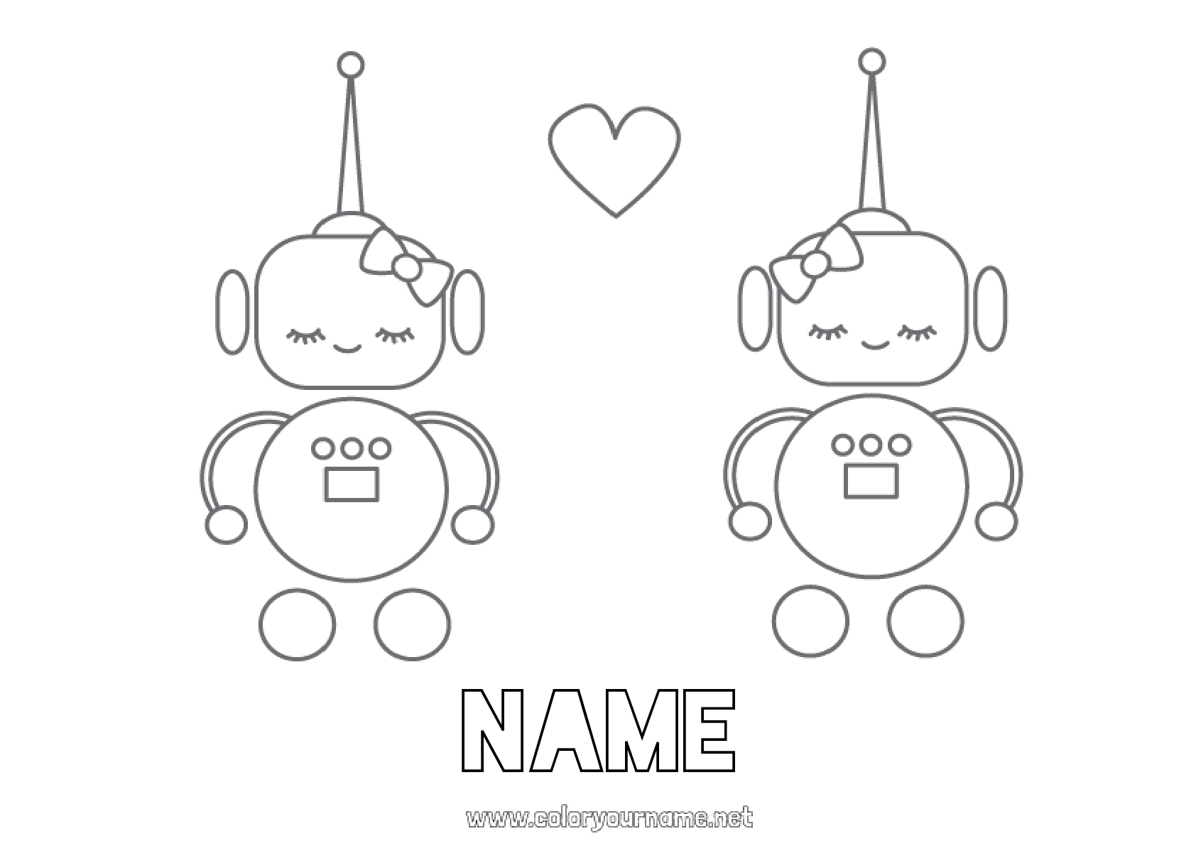 Coloring page No.888 - Robot Heart I love you