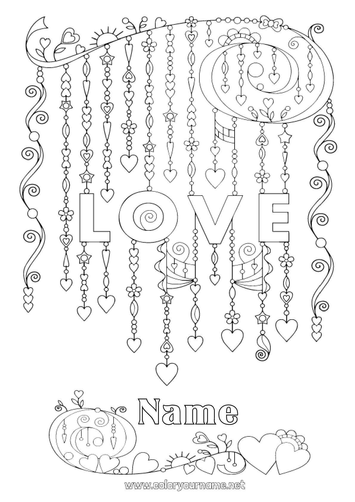 Coloring page No.905 - Heart I love you "Love": message