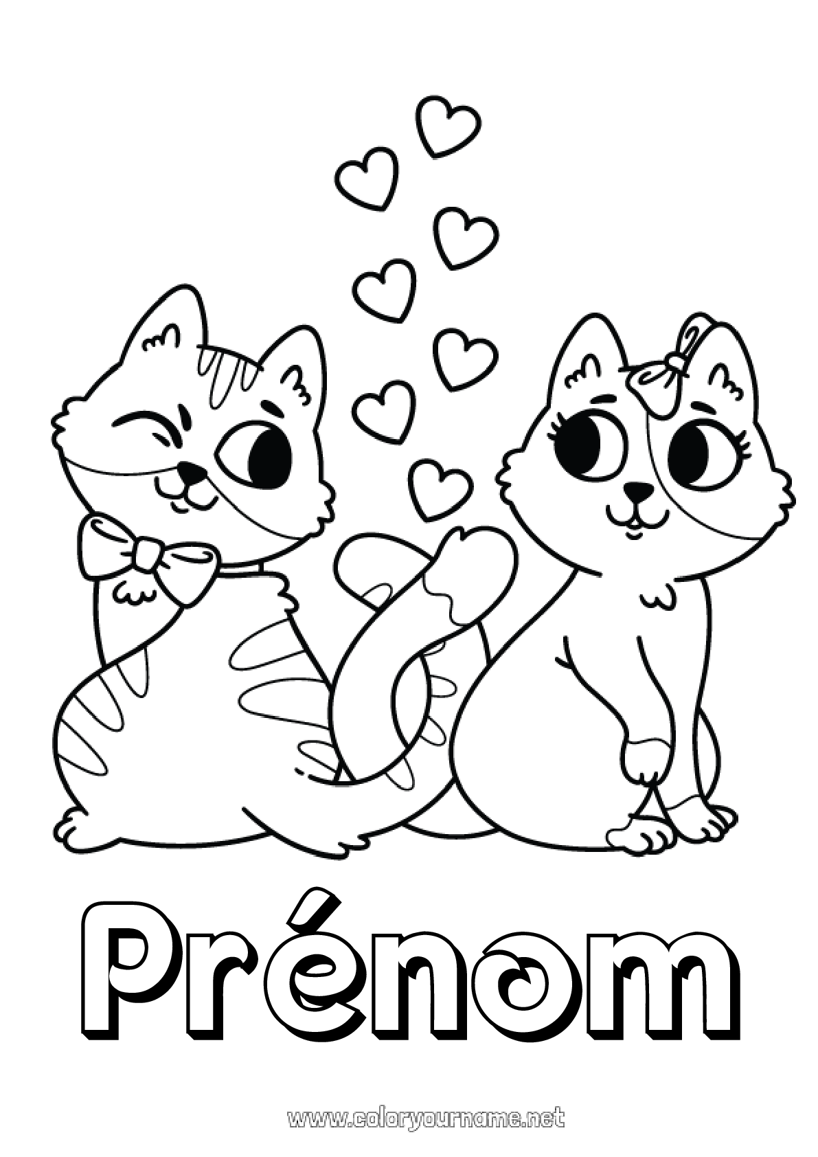Coloriage n°907 - Coeur Chat Je t'aime