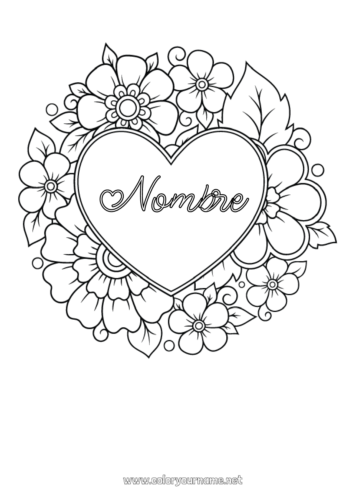 Nº de colorear 924 - Flores Corazón Mandala