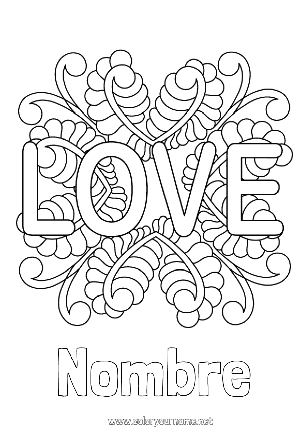 Nº de colorear 968 - Te amo Inscripción "love"