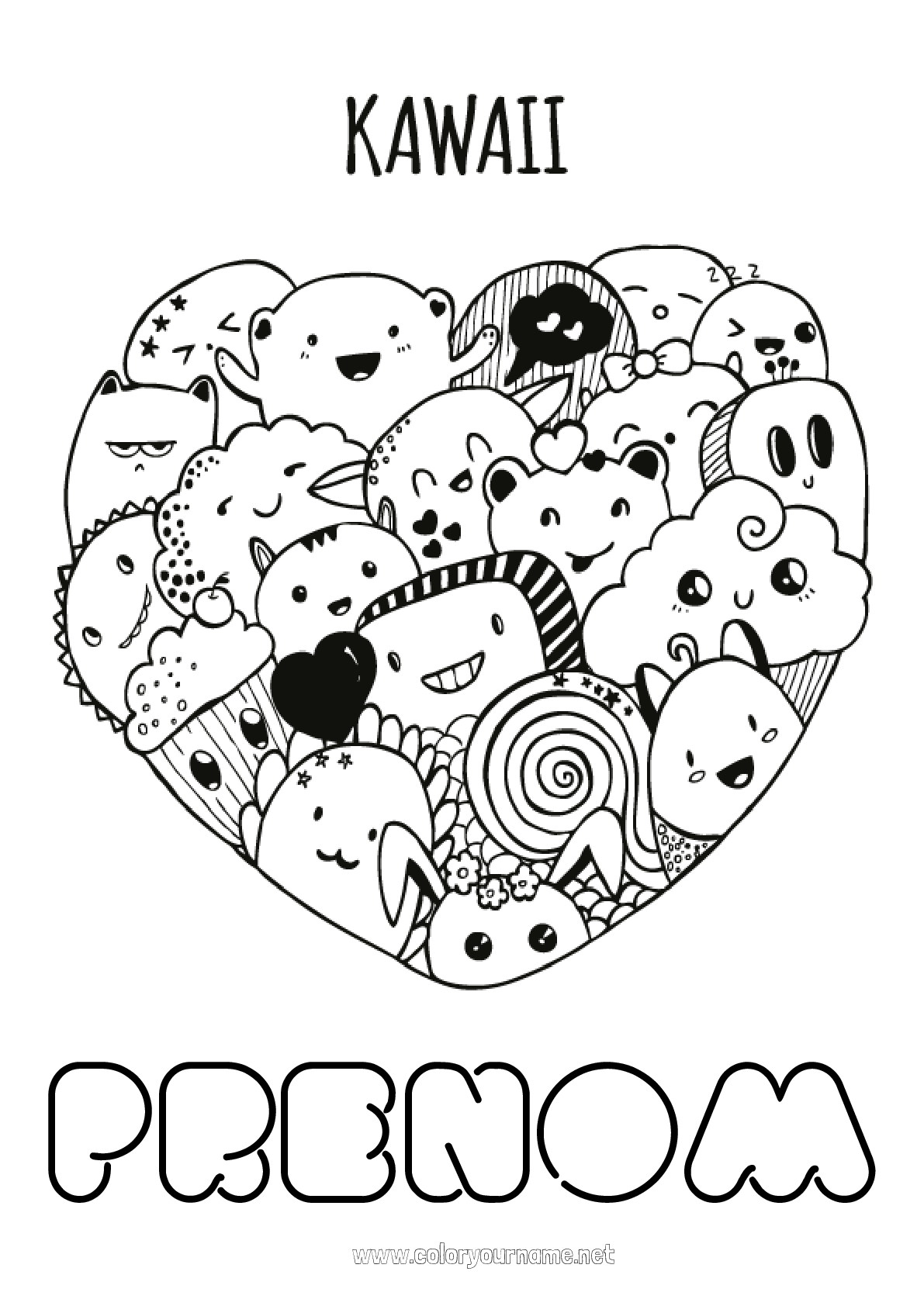 Coloriage N°97 Mignon Coeur Kawaii