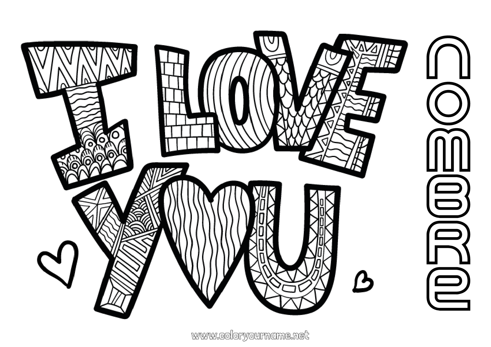 Nº de colorear 998 - Te amo Inscripción "love"