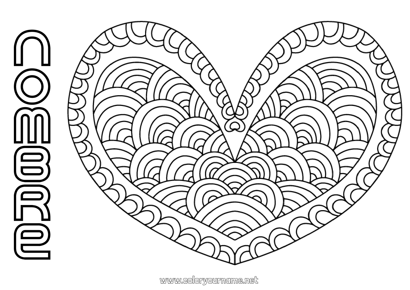 Nº de colorear 999 - Corazón Mandala Te amo