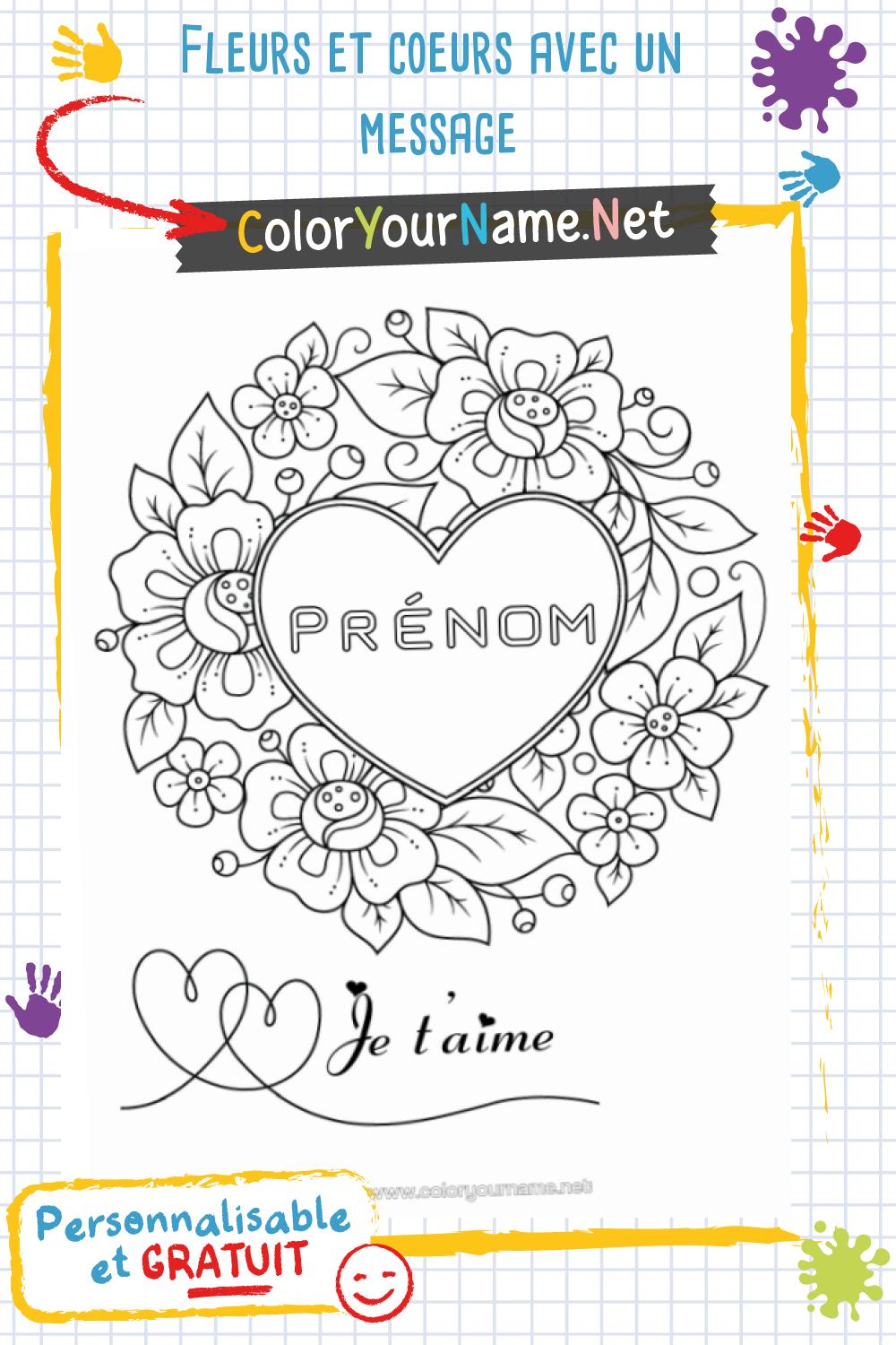 Fleurs et coeurs avec un message