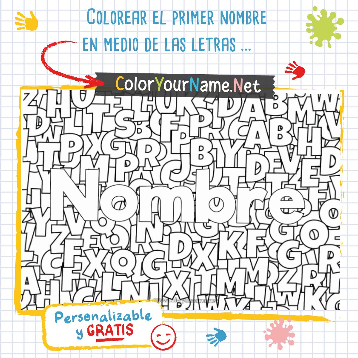 Colorear el primer nombre en medio de las letras del alfabeto.