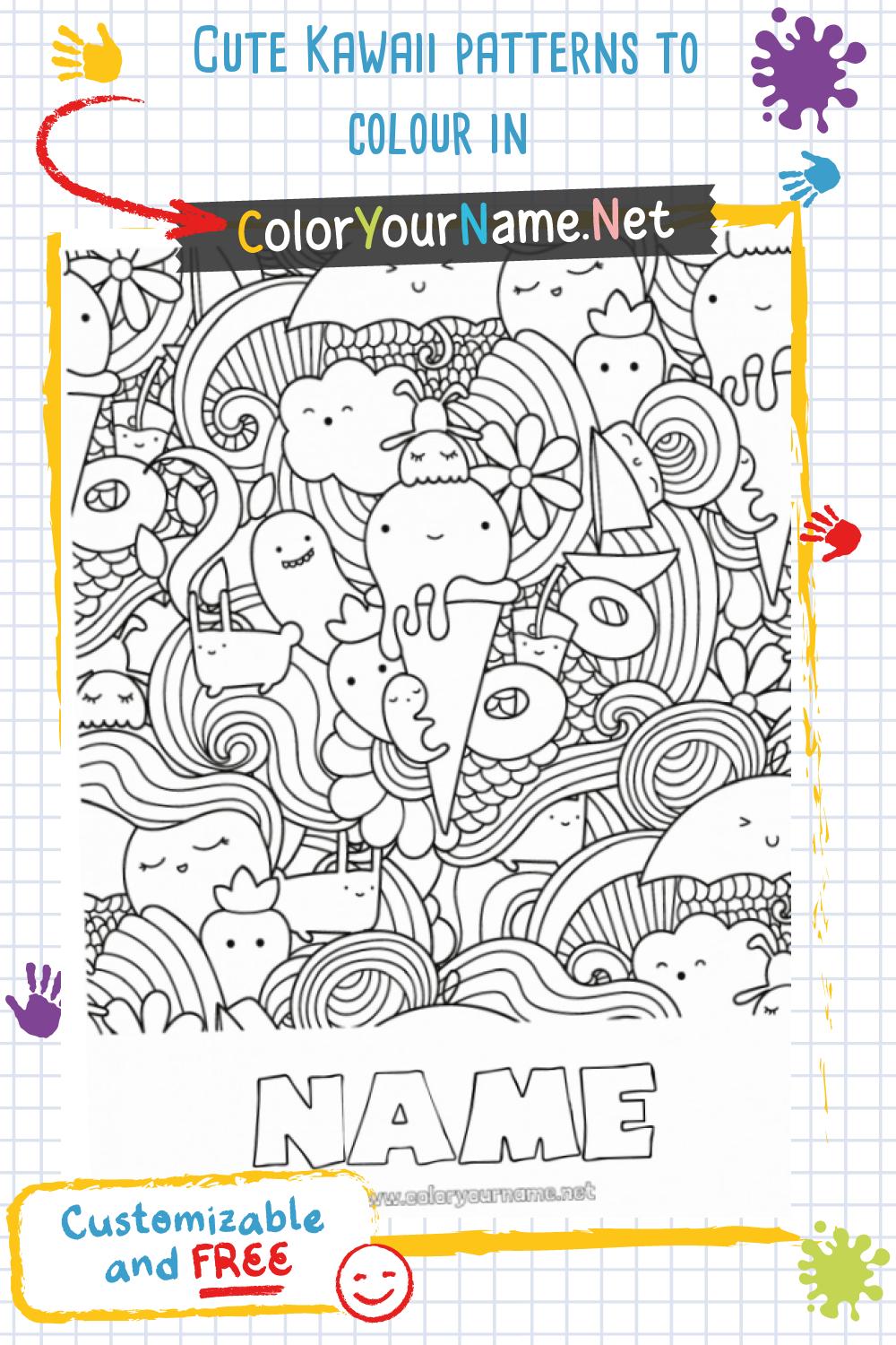 Cute Kawaii patterns to colour in