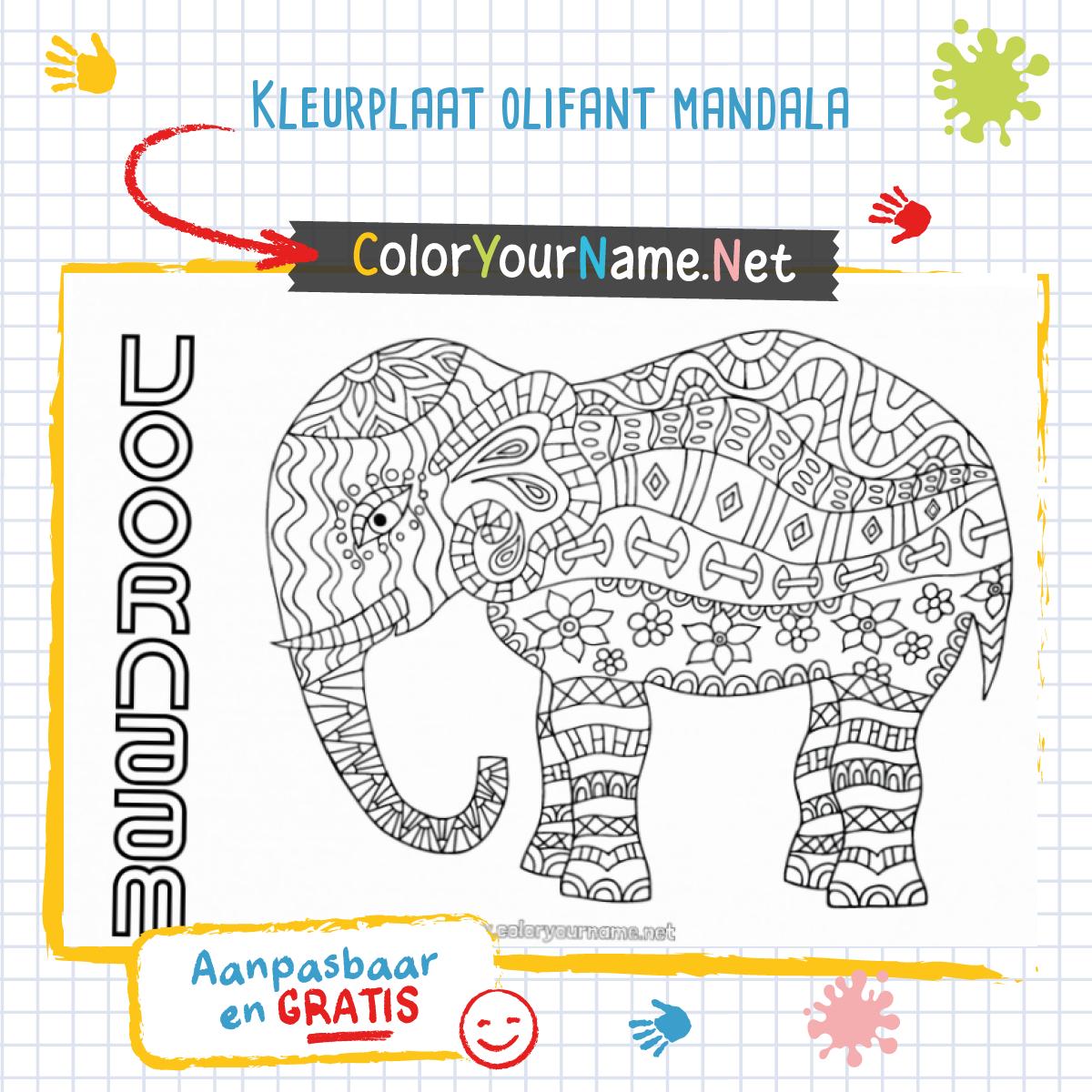 Kleurplaat olifant mandala