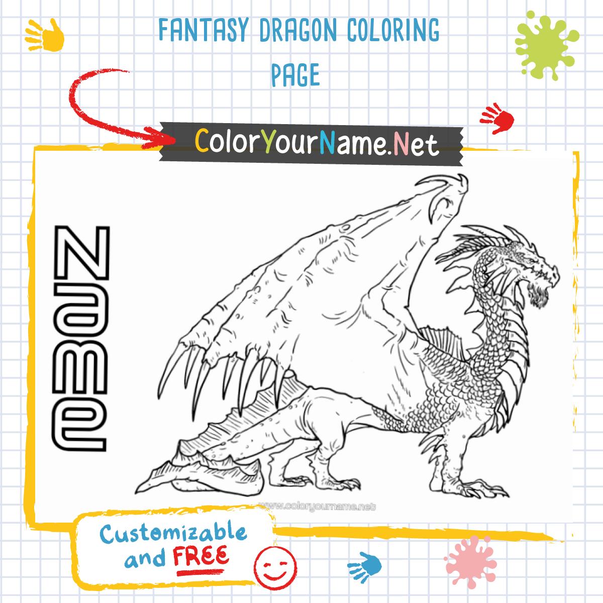 fantasy dragon coloring page