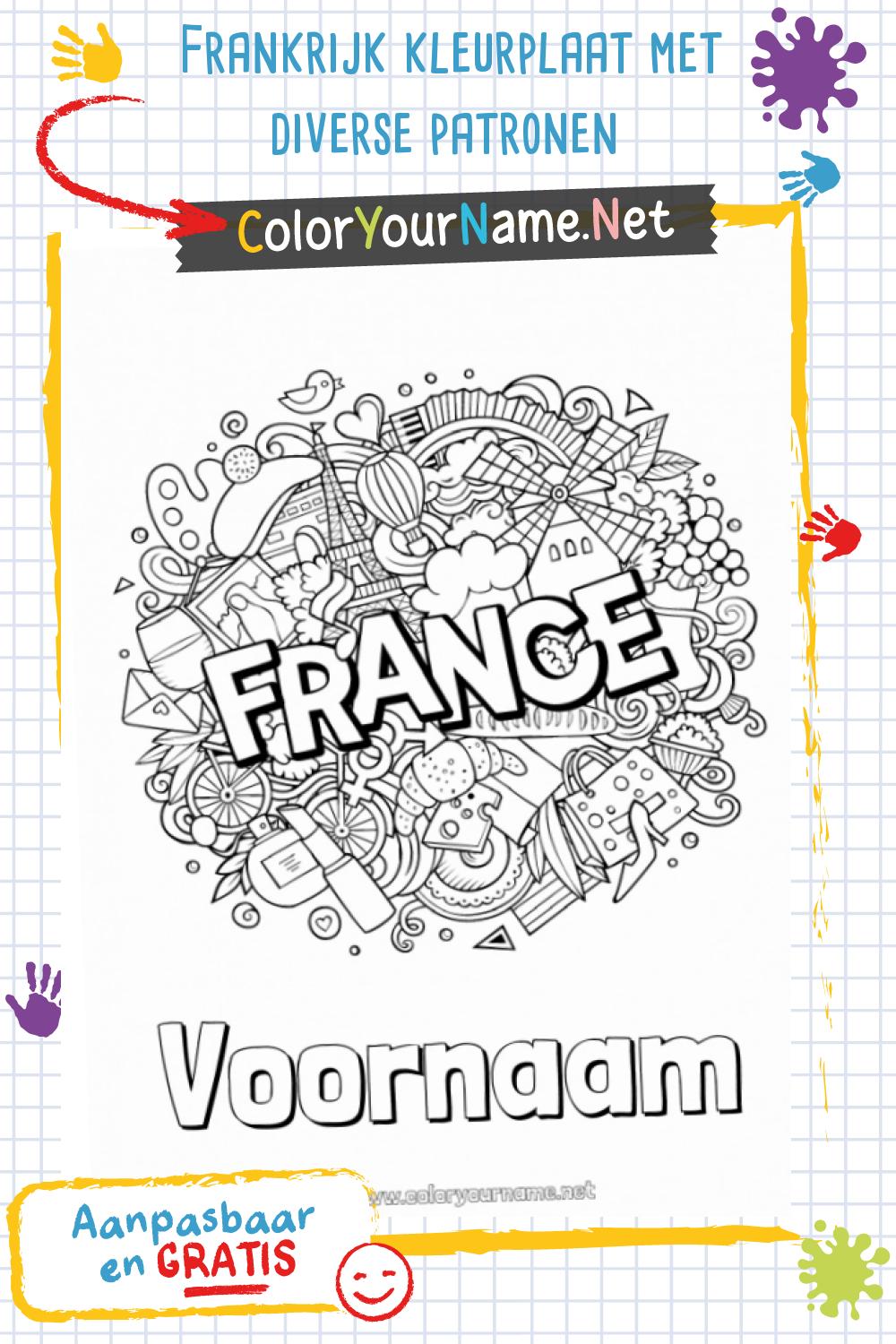 Frankrijk kleurplaat met diverse patronen