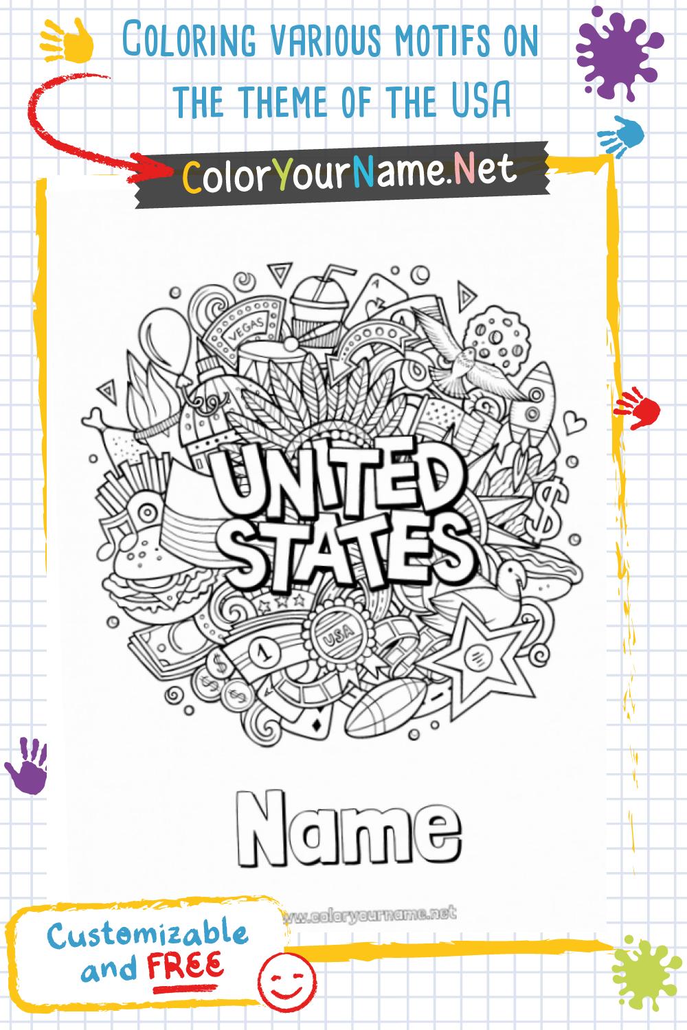 Coloring various motifs on the theme of the USA