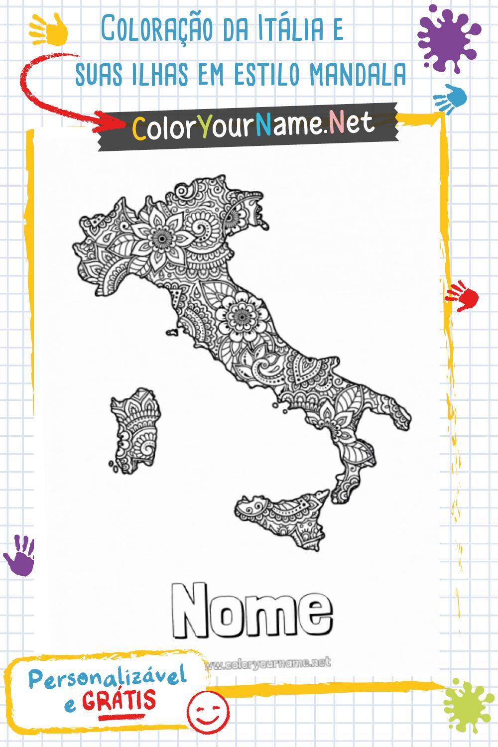 Coloração da Itália e suas ilhas em estilo mandala