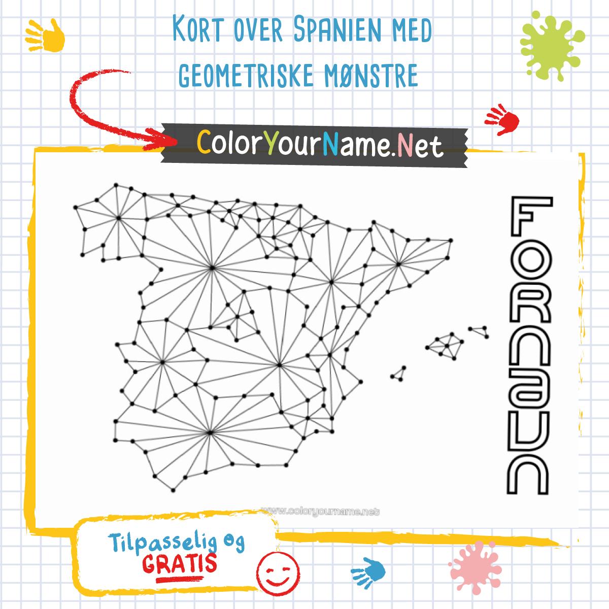 Kort over Spanien med geometriske mønstre
