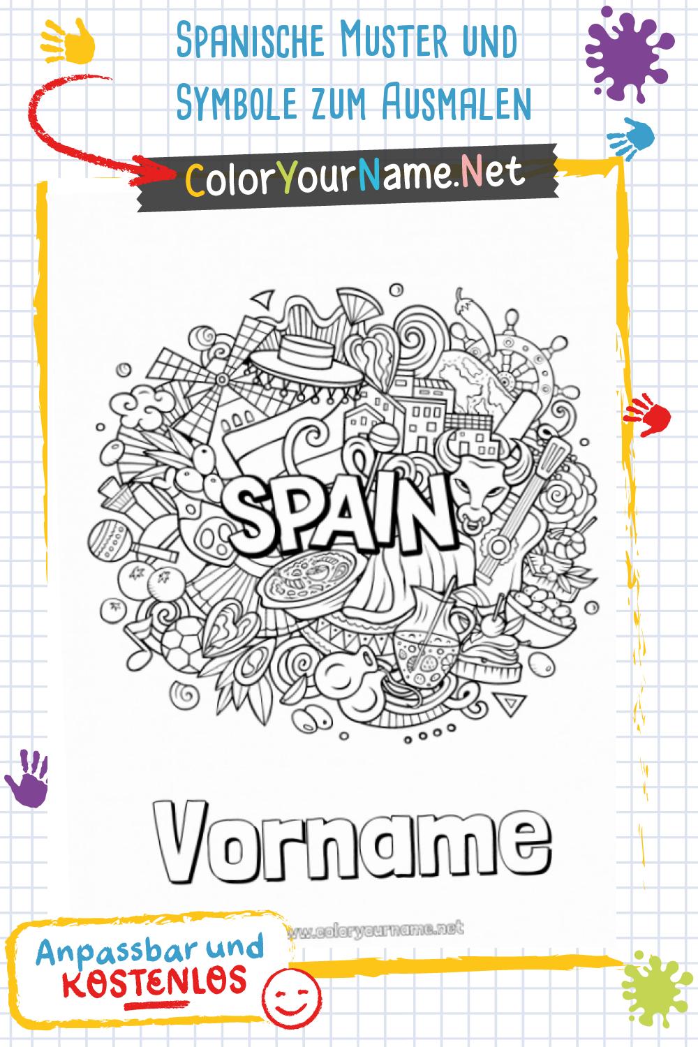 Spanische Muster und Symbole zum Ausmalen