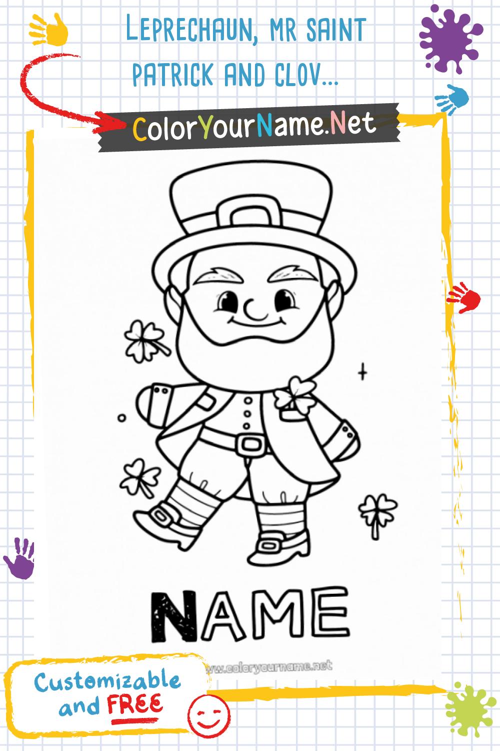 Leprechaun, mr saint patrick and clovers coloring page