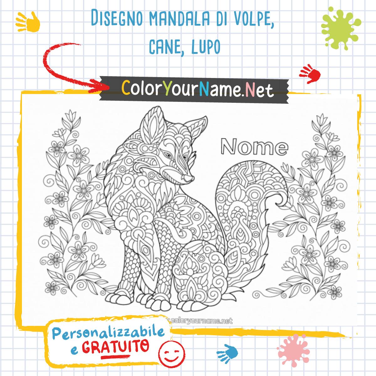 Disegno mandala di volpe, cane, lupo