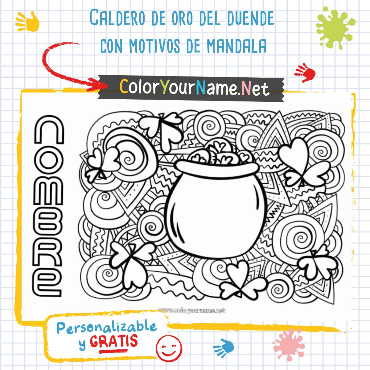 Caldero de oro del duende con motivos de mandala
