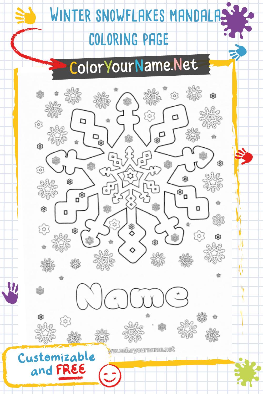 Winter snowflakes mandala coloring page