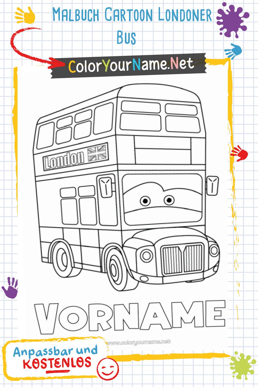 Malbuch Cartoon Londoner Bus