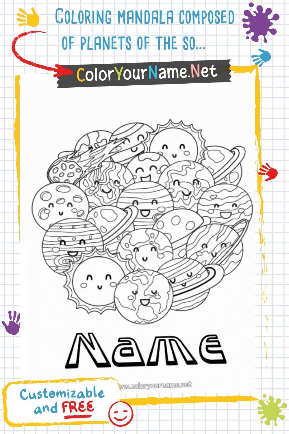 Coloring mandala composed of planets of the solar system
