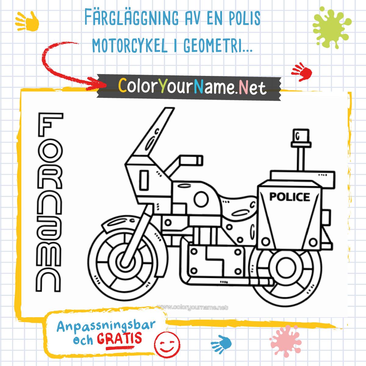 Färgläggning av en polis motorcykel i geometriska former