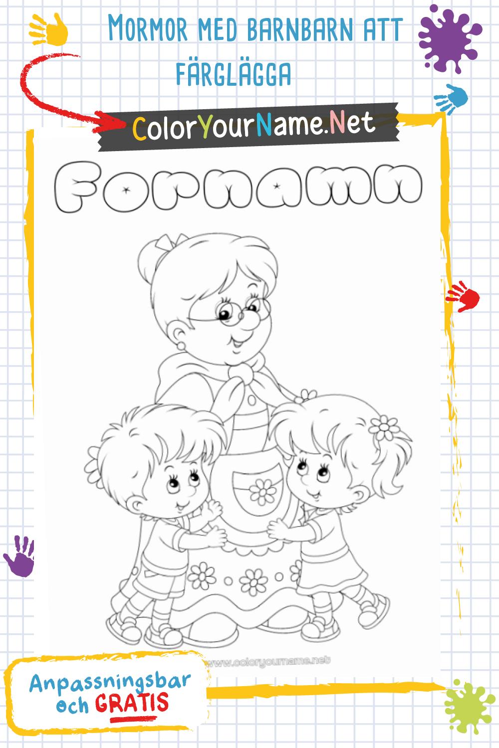 Mormor med barnbarn att färglägga