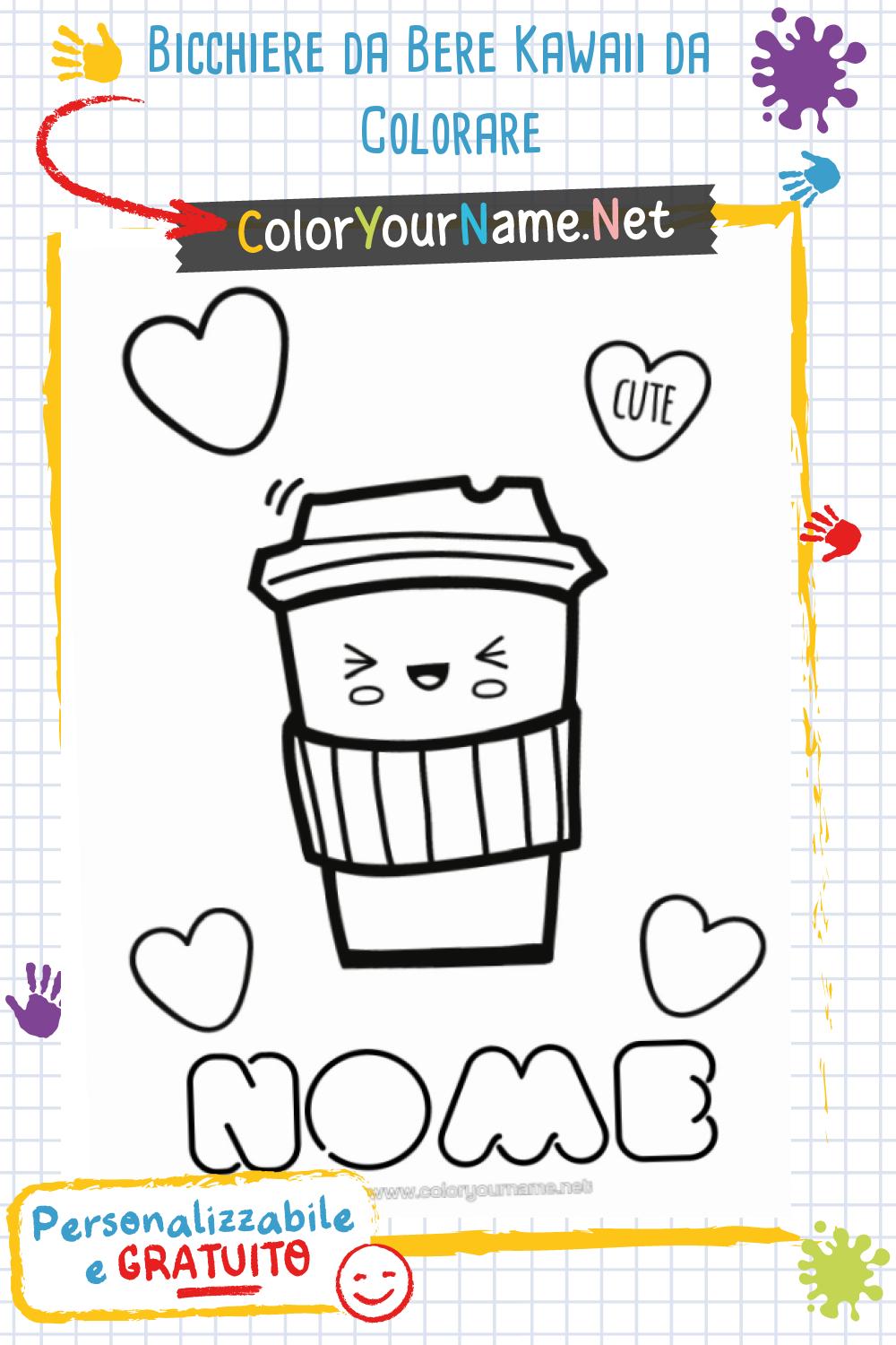 Bicchiere da Bere Kawaii da Colorare