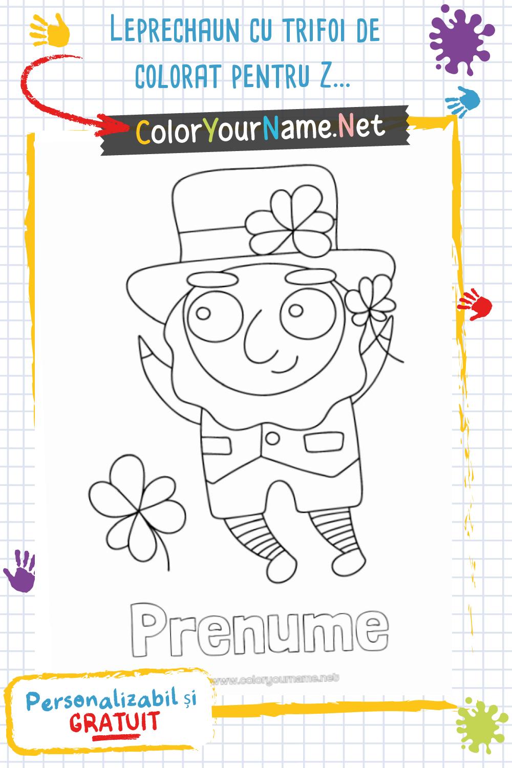 Leprechaun cu trifoi de colorat pentru Ziua Sfântului Patrick