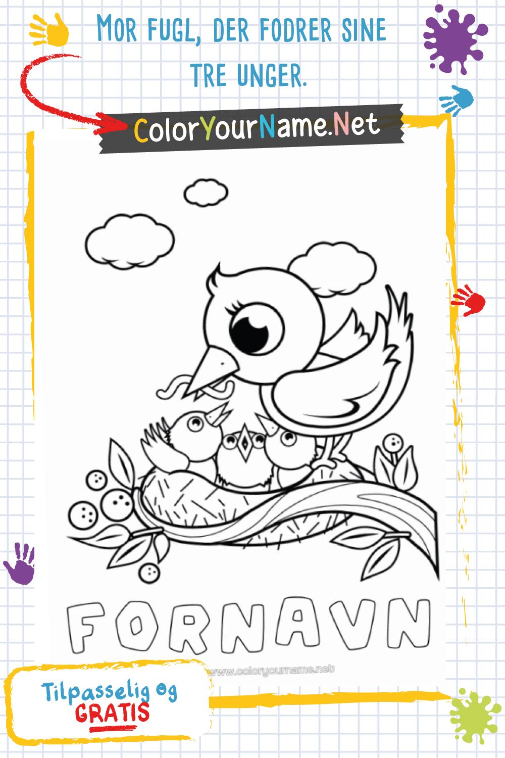 Mor fugl, der fodrer sine tre unger.