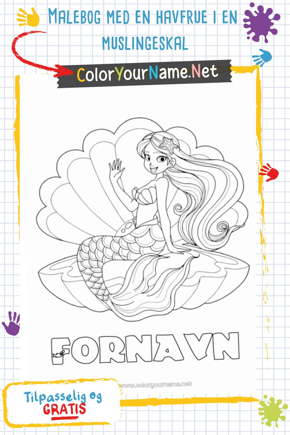 Malebog med en havfrue i en muslingeskal