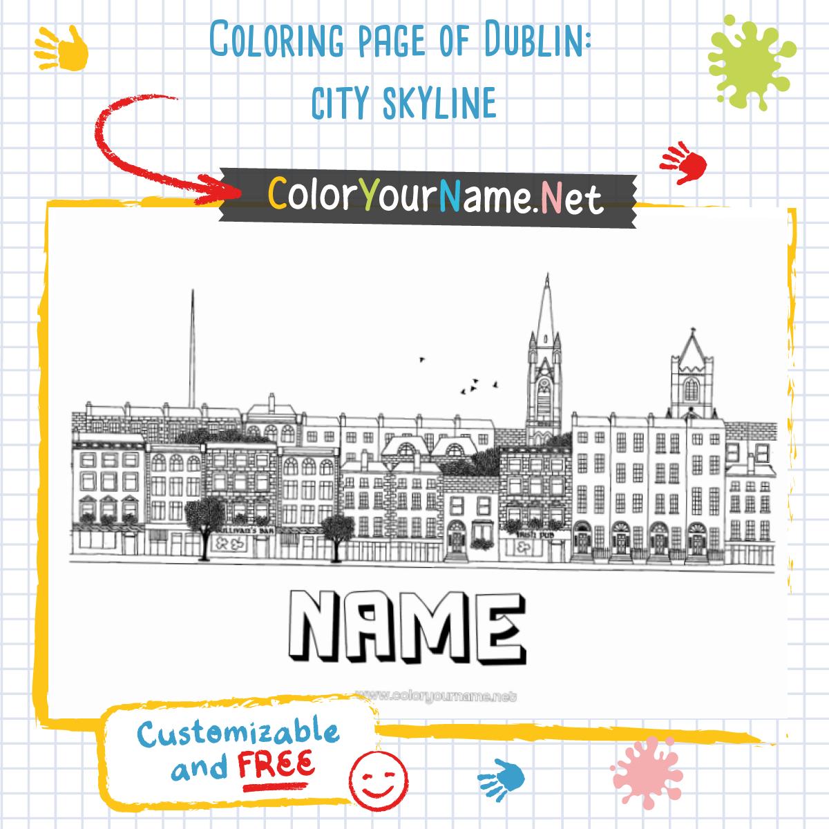 Coloring page of Dublin: city skyline