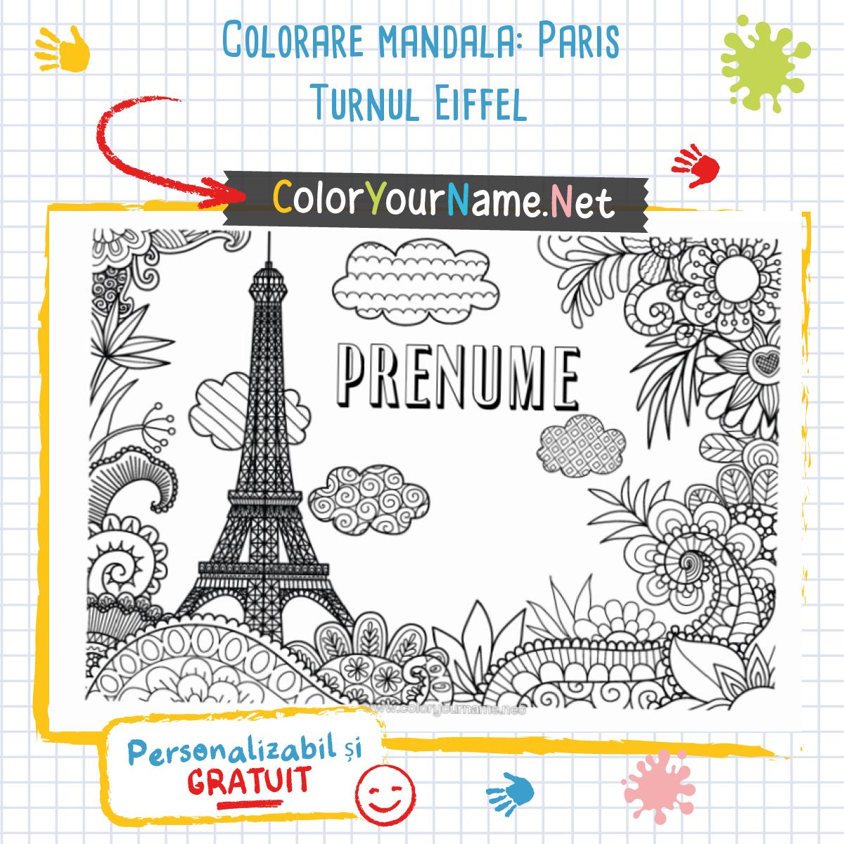 Colorare mandala: Paris Turnul Eiffel