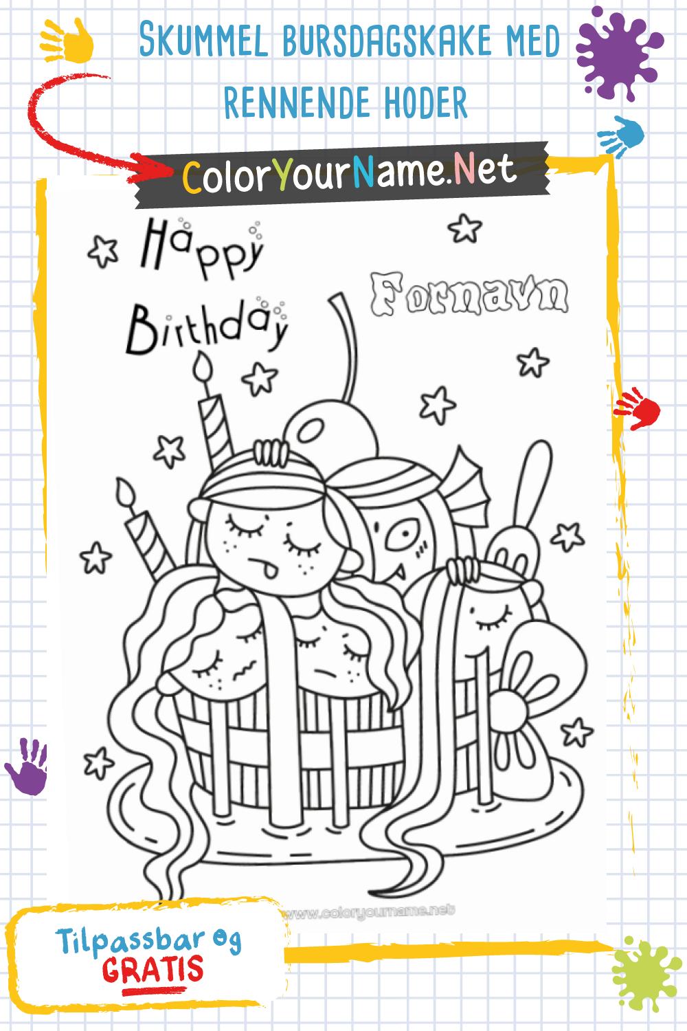 Skummel bursdagskake med rennende hoder