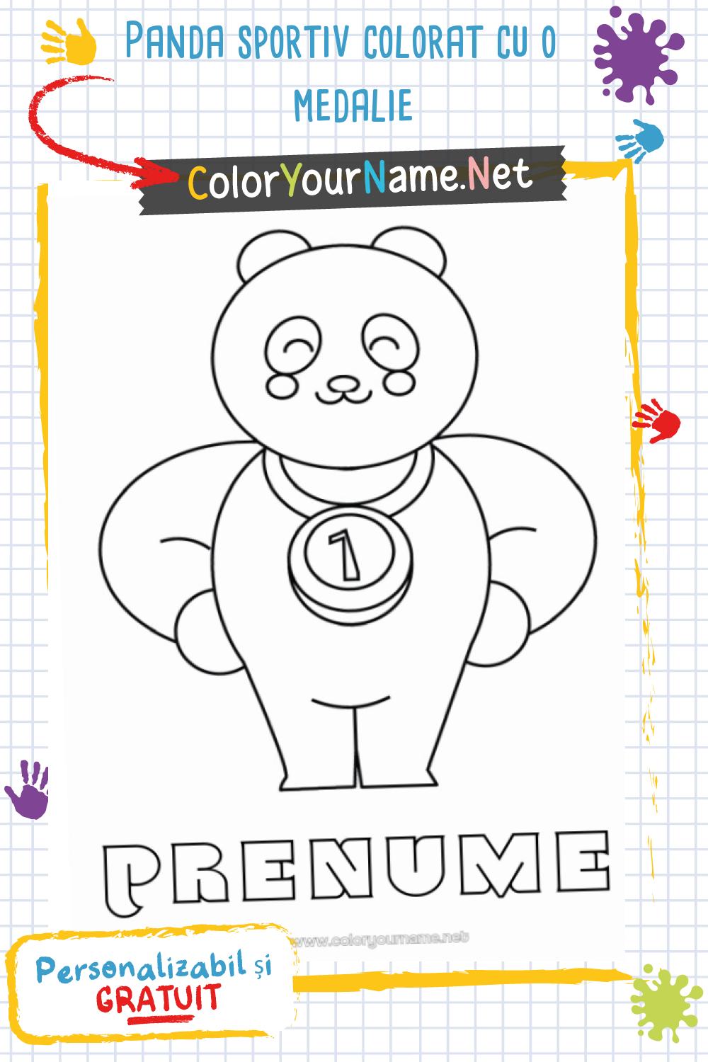 Panda sportiv colorat cu o medalie