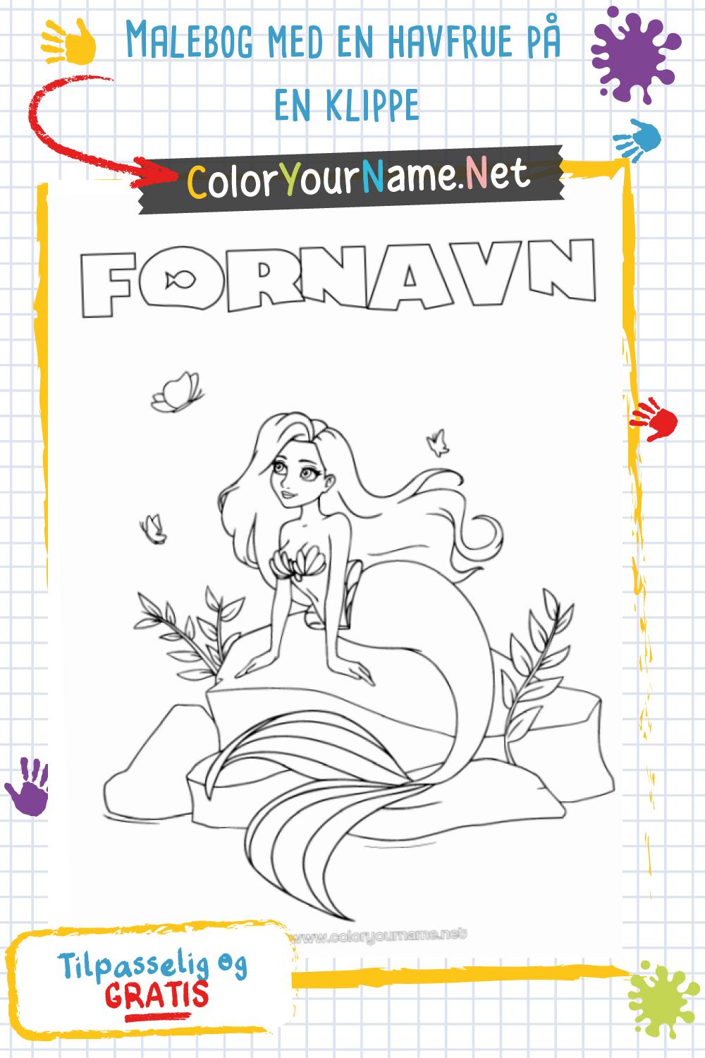 Malebog med en havfrue på en klippe