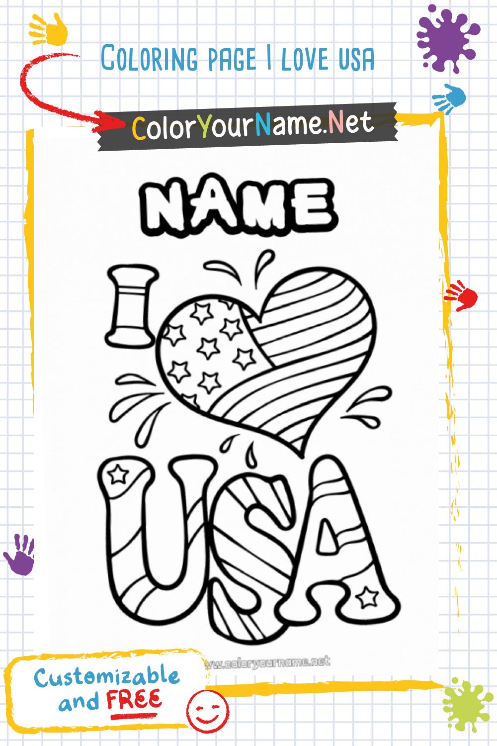 Coloring page I love usa