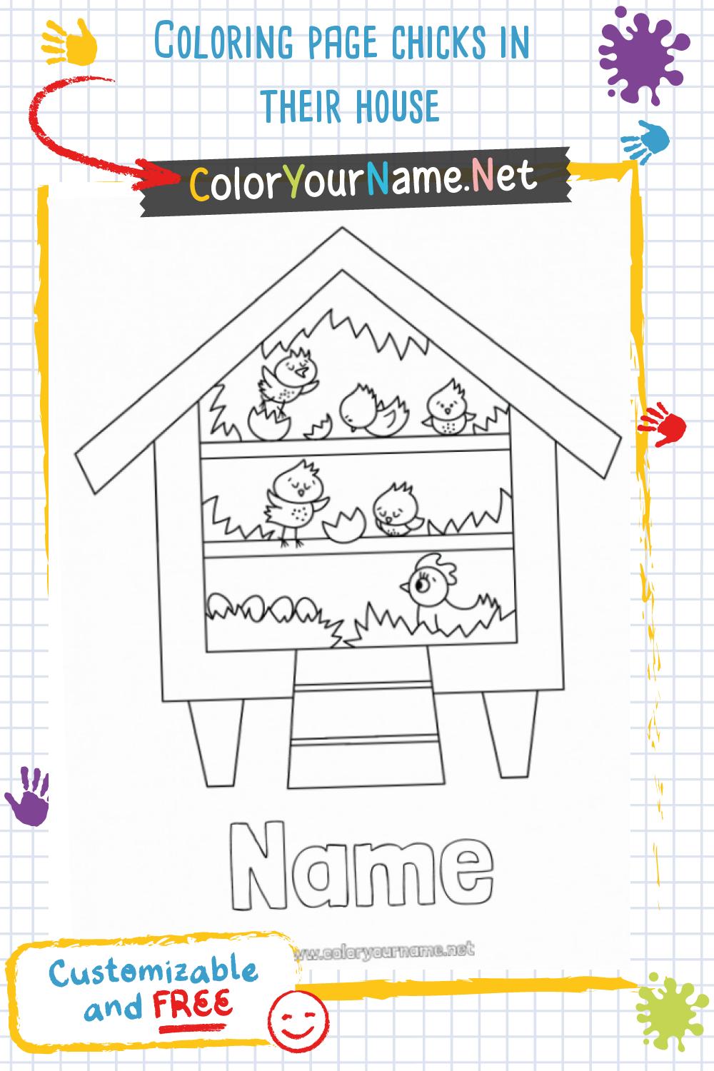 Coloring page chicks in their house
