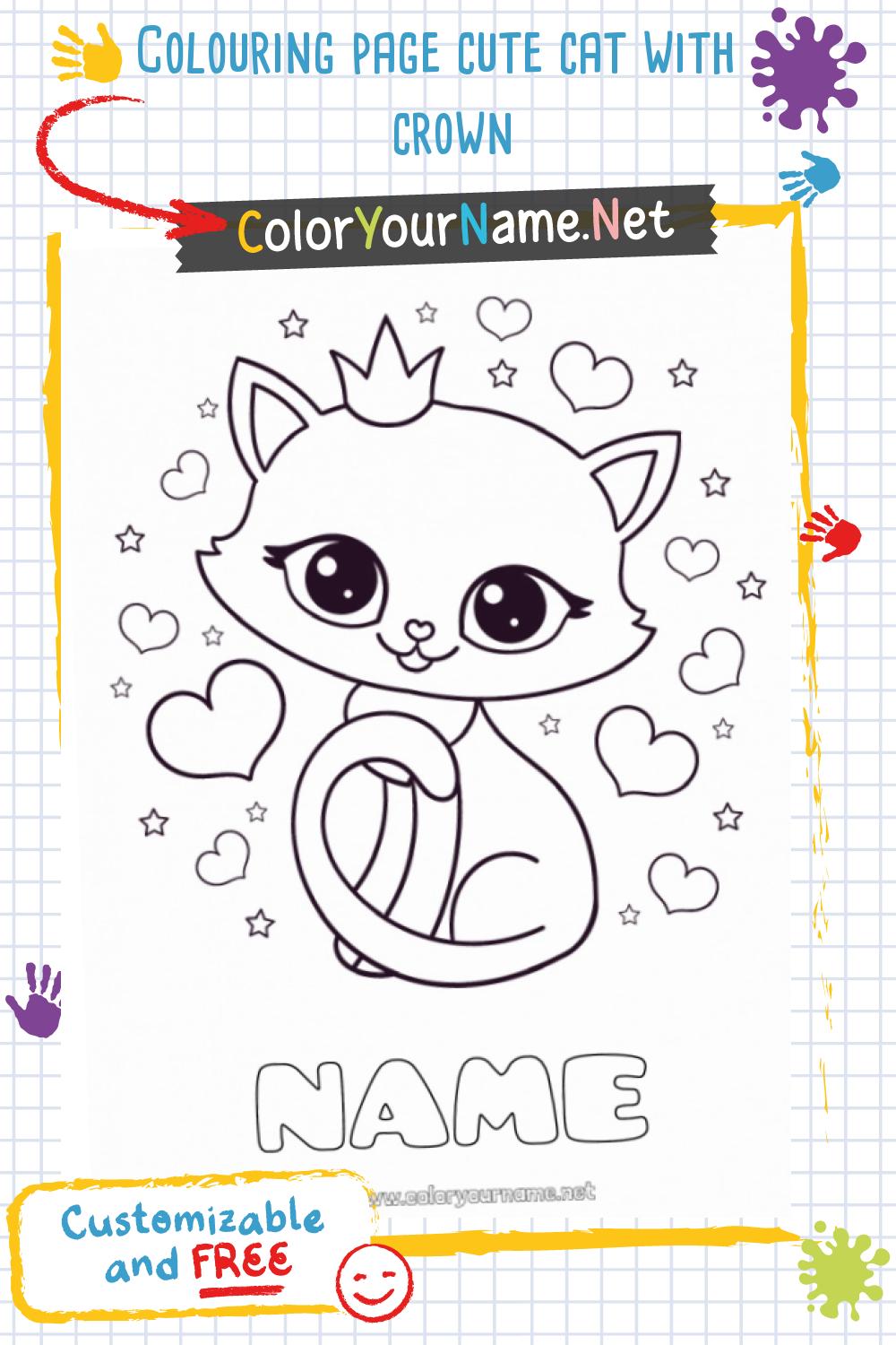 Colouring page cute cat with crown