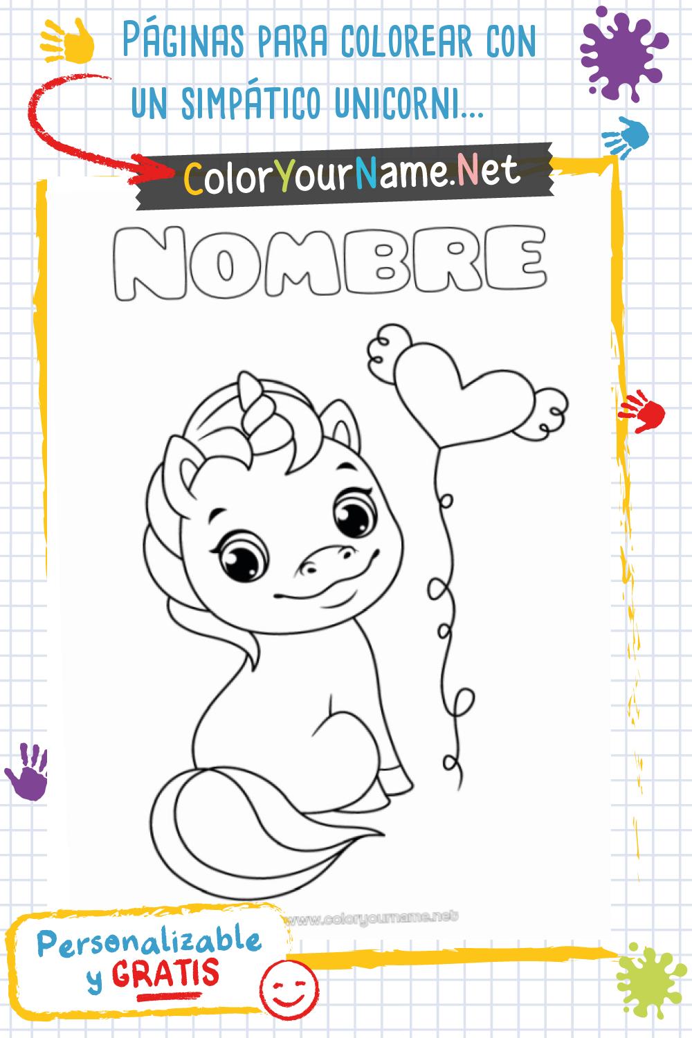 Páginas para colorear con un simpático unicornio y un globo en forma de ...