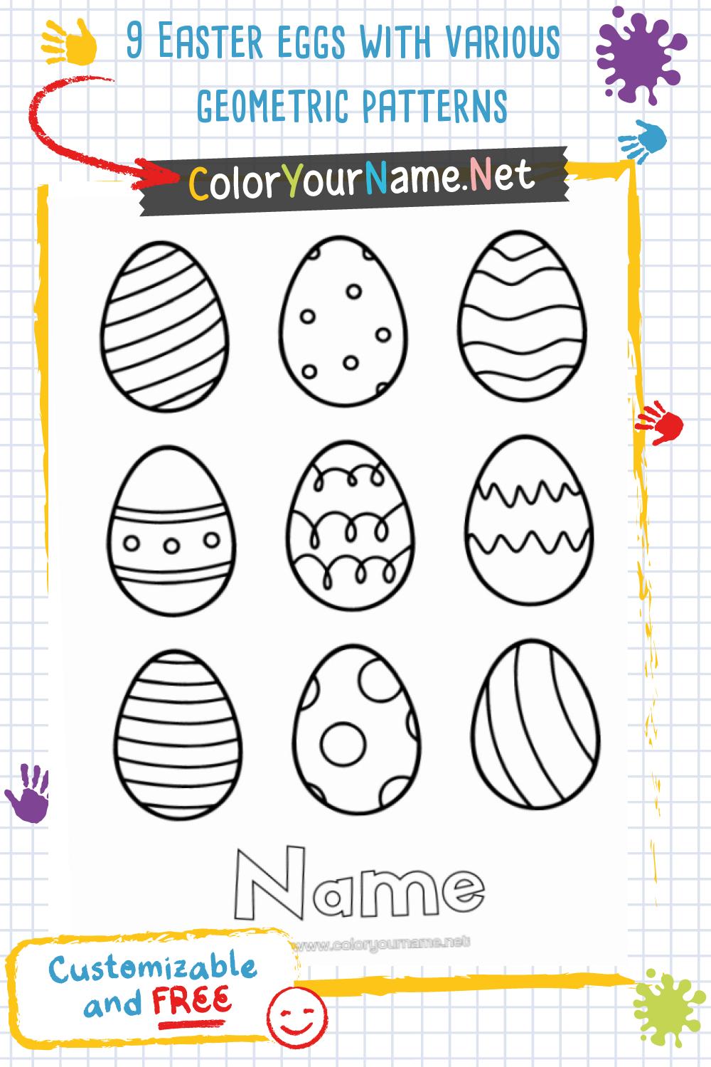 9 Easter eggs with various geometric patterns