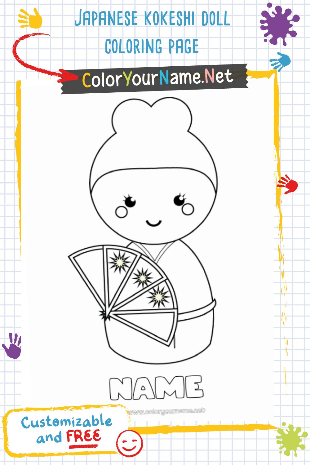 Japanese kokeshi doll coloring page