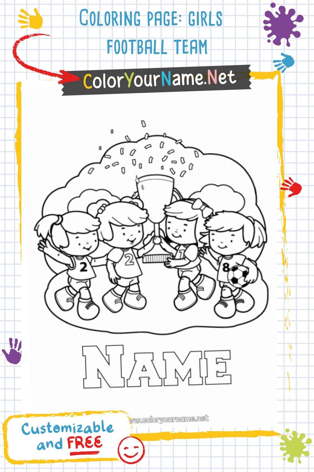 Coloring page: girls football team