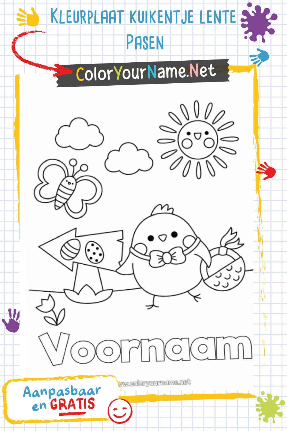 Kleurplaat kuikentje lente Pasen
