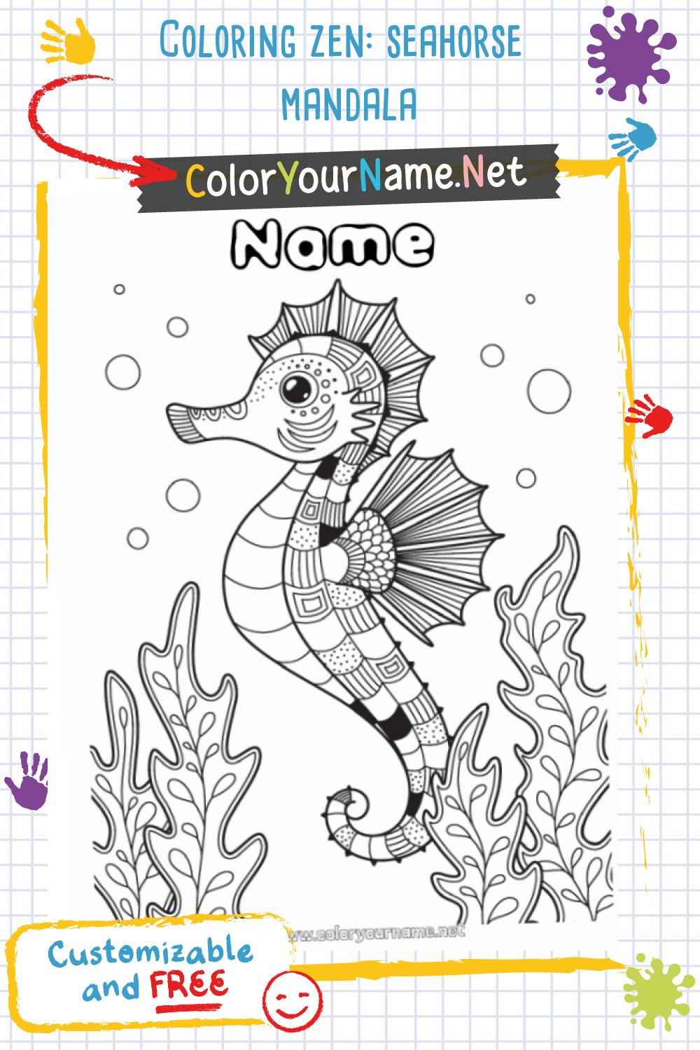 Coloring zen: seahorse mandala